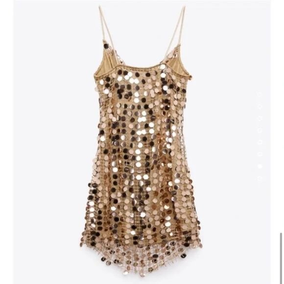 Zara | Dresses | Zara Gold Sequin Mini Dress | Poshmark
